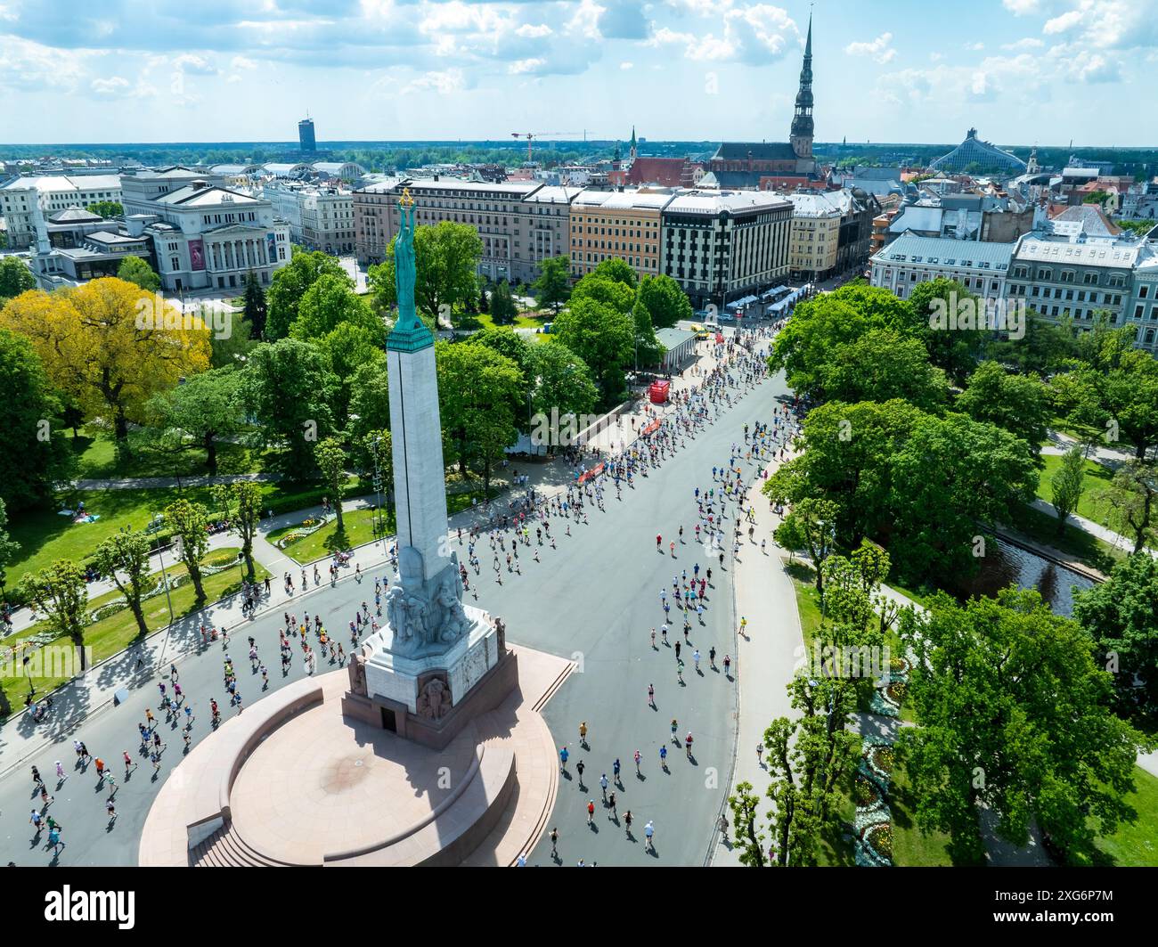 Aerial View of Riga Rimi Marathon 2024 with Freedom Monument in ...
