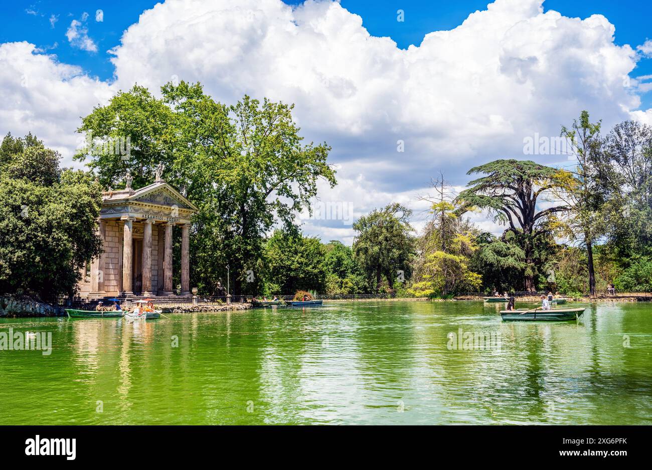 Temple of Aesculapius, in the ionic style, overlooking the lake in Villa Borghese, landscape ...