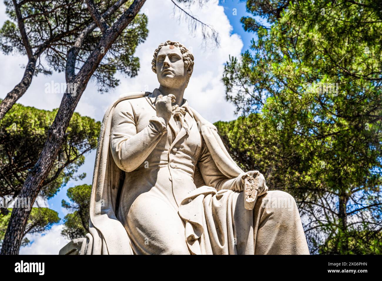 Marble statue of English poet Lord Byron, in the Villa Borghese a ...