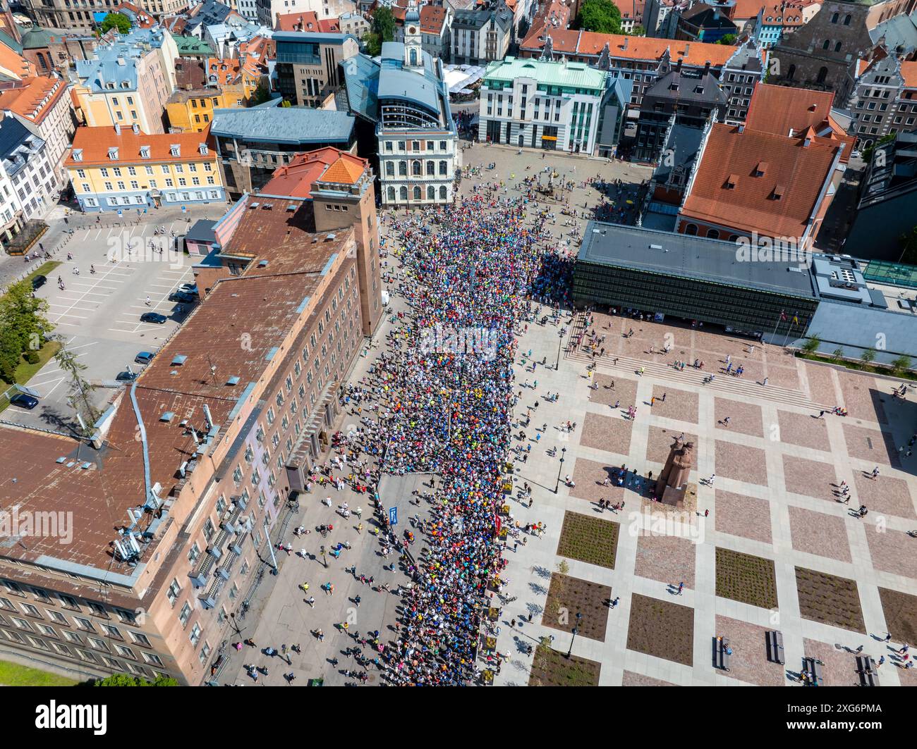 Aerial View of Runners in Riga Rimi Marathon 2024 Through City Streets ...