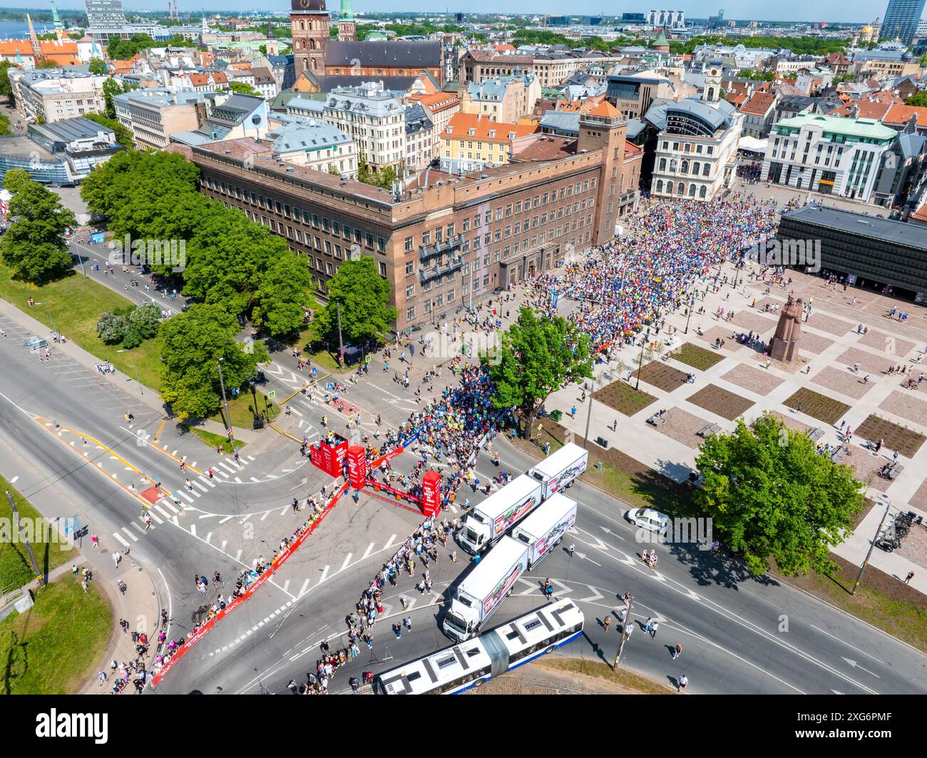 Aerial View of Runners at the Finish Line of Riga Rimi Marathon 2024 ...