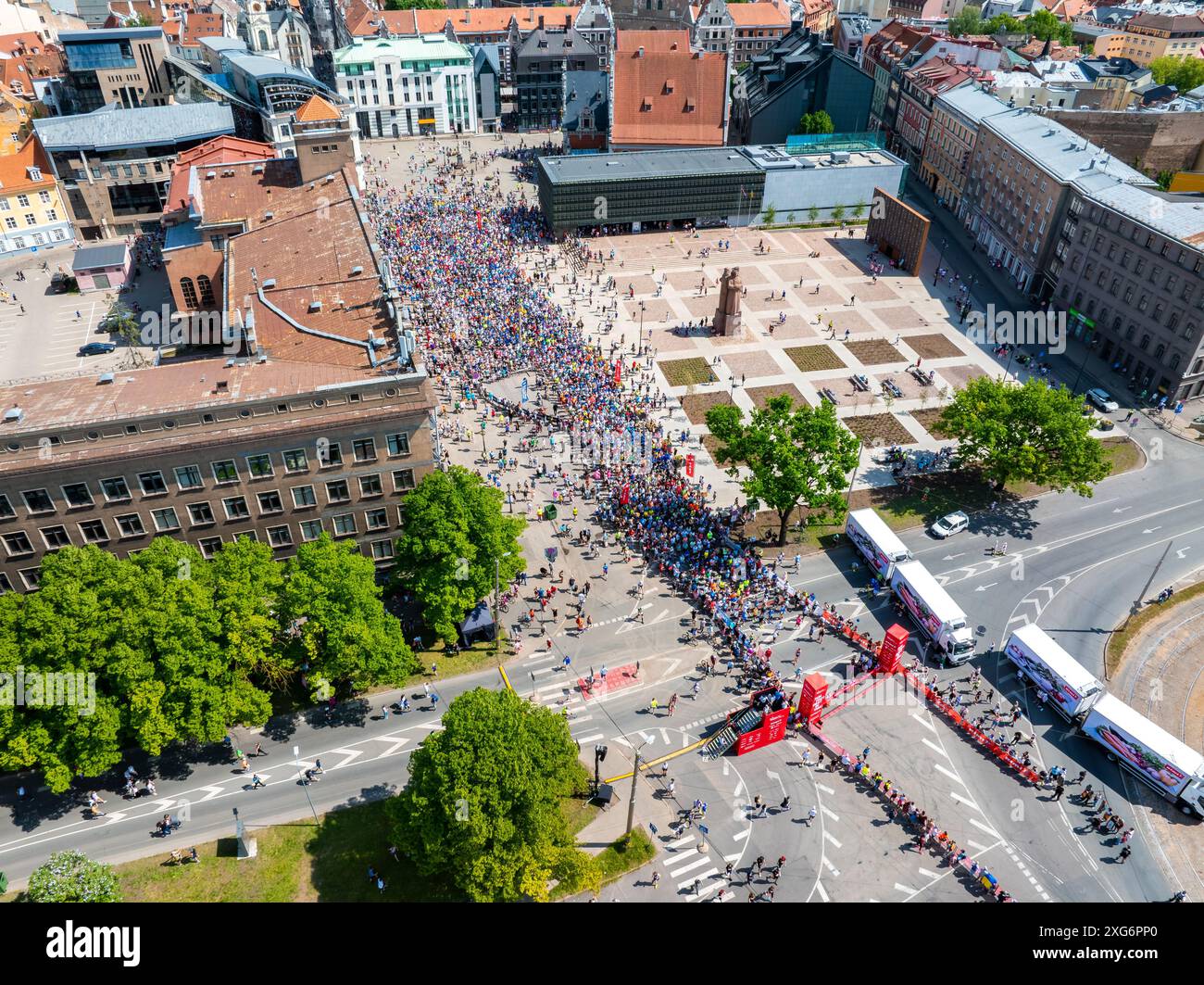 Aerial View of Runners in Riga Rimi Marathon 2024 Through City Streets ...