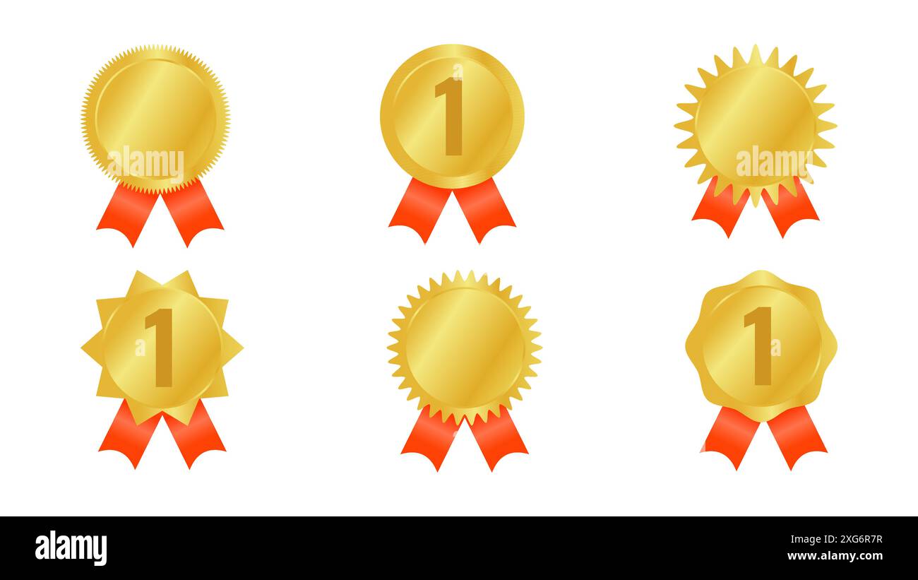 Award medal ribbon crown rank design elements. Set different golden ...