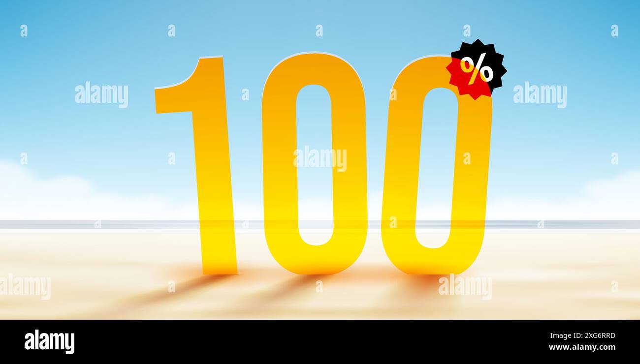 100 percent Off. Discount summer composition. Ocean beach. Sale banner ...