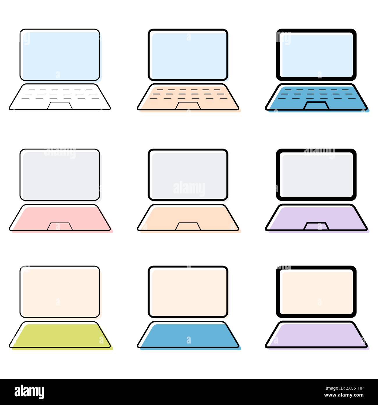Set of laptop flat web icon, notebook computer technology symbol , blank display vector ...