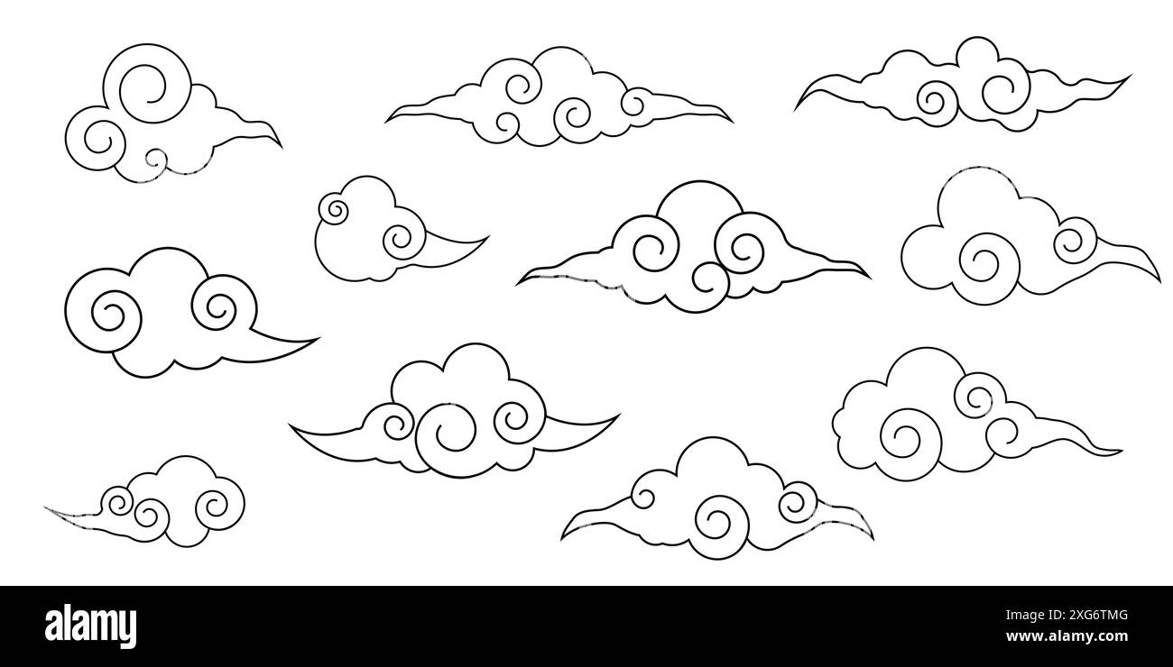 Japanese cloud set, asian traditional wavy curly ornament. China ...