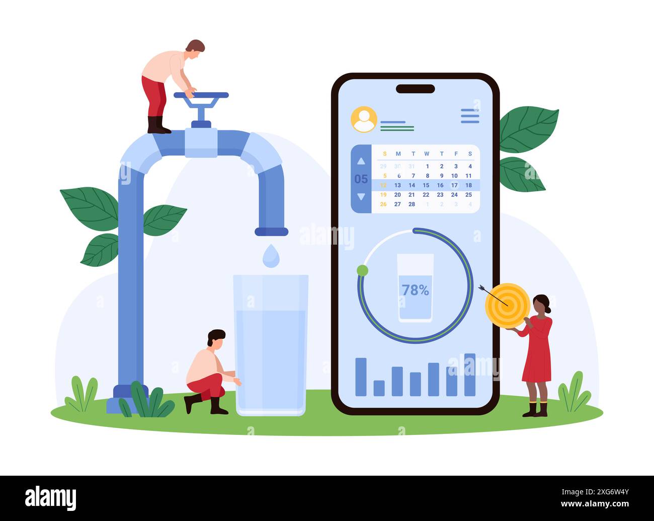 Water reminder mobile app with notification. Tiny people monitoring ...