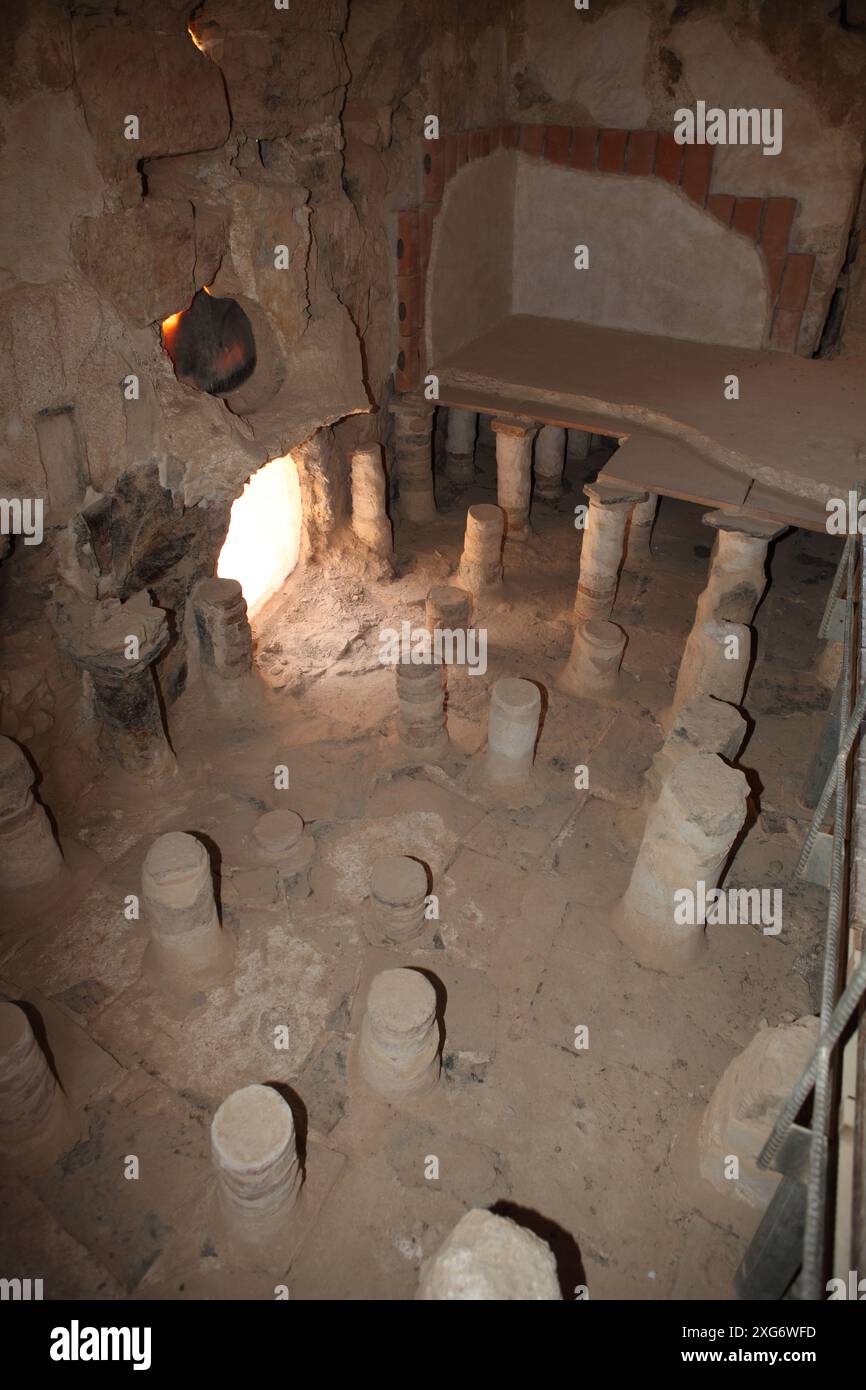 Brick columns which supported the floor in the caldarium hot room in ...