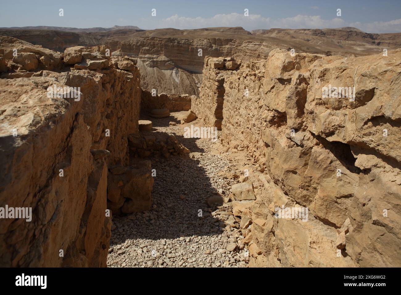 Ruins of the casemate wall, wall of brackets or double wall on Masada ...