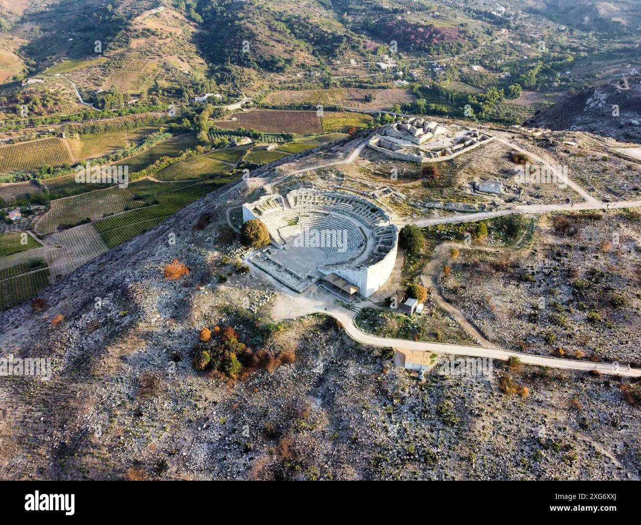 aerial view of the ancient Greek theater of the city of Segesta in ...