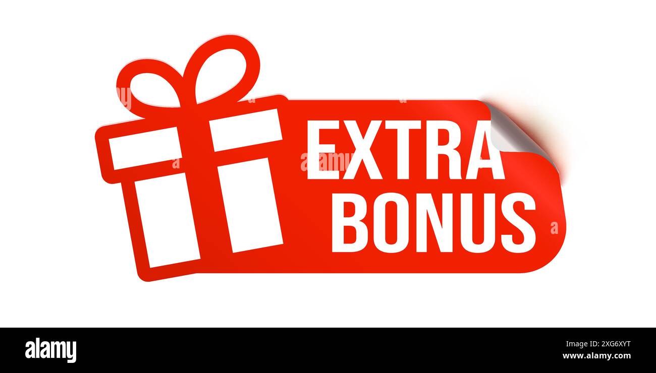 Red vector sticker and text Extra Bonus. Isolated graphic element ...