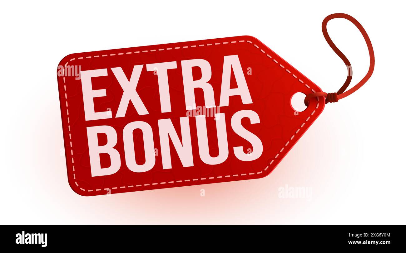Red price tag and text Extra Bonus. Isolated graphic element. Vector ...