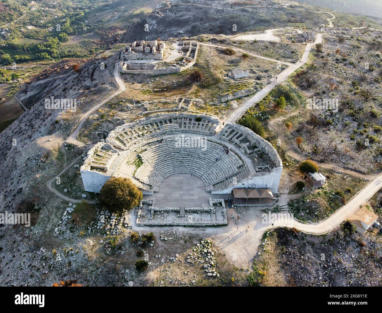 aerial view of the ancient Greek theater of the city of Segesta in ...