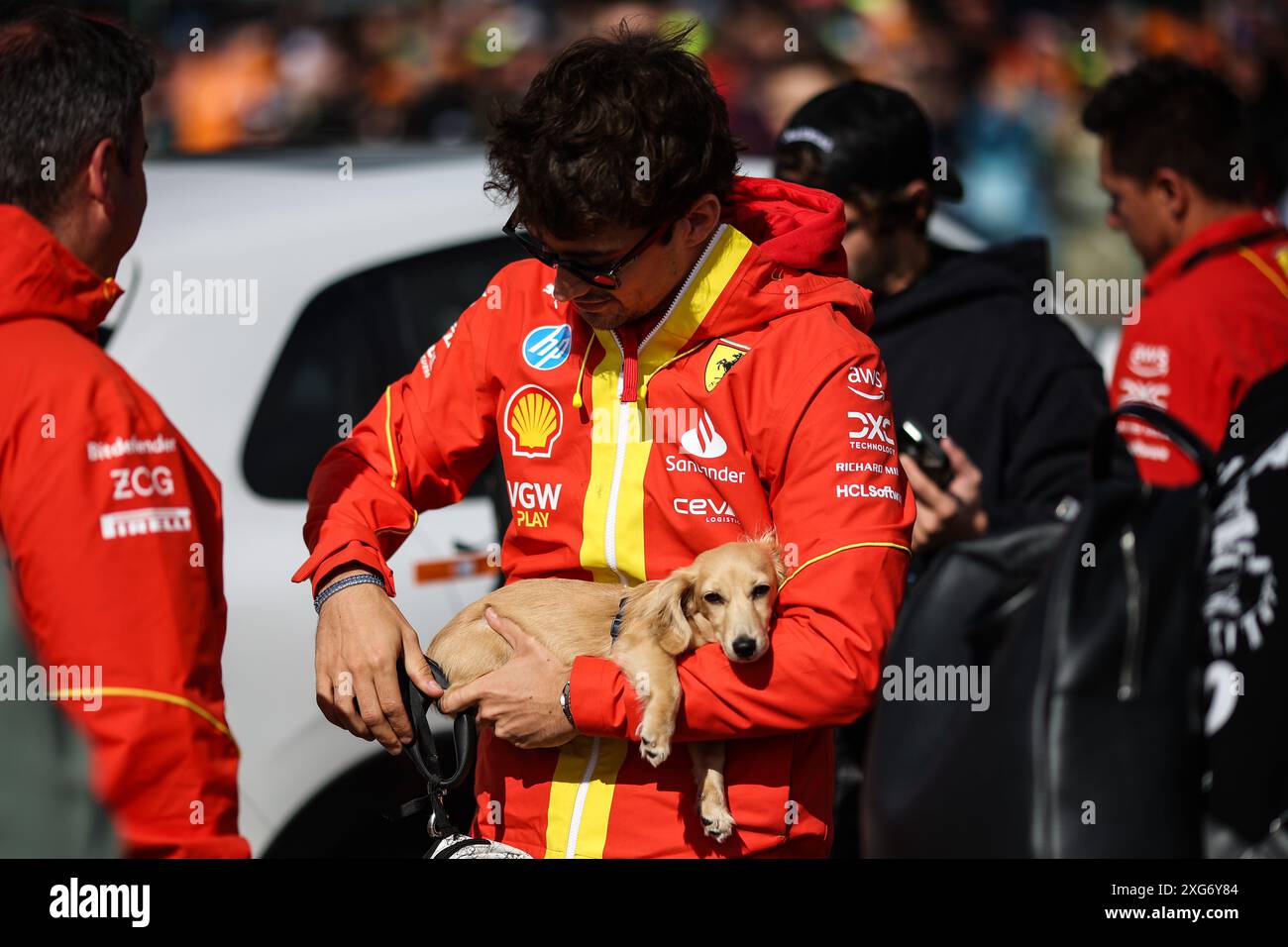 LECLERC Charles (mco), Scuderia Ferrari SF-24, portrait and his dog Leo ...