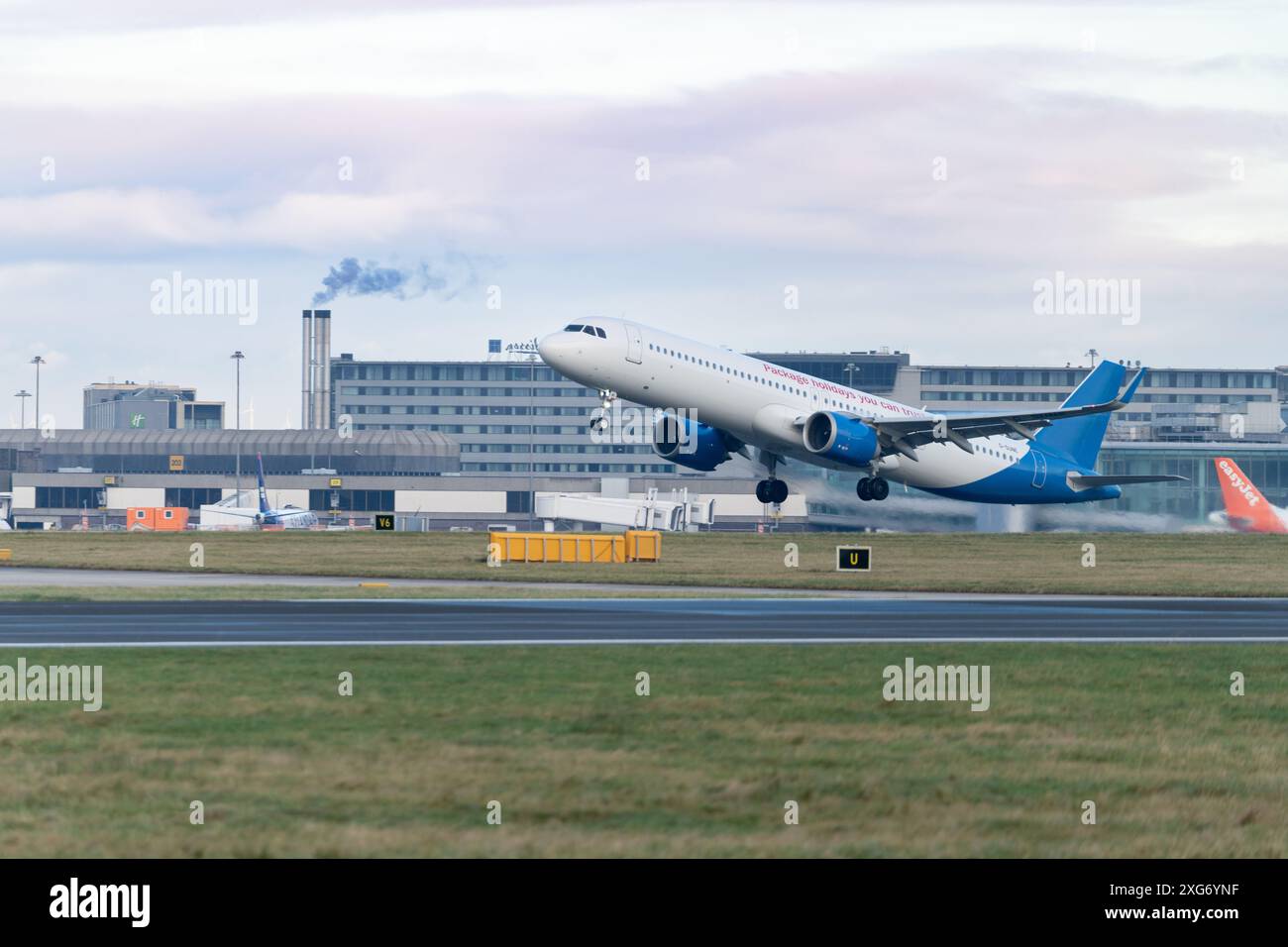 Brand new un-liveried Jet 2 Airbus A321 taking off from Manchester ...