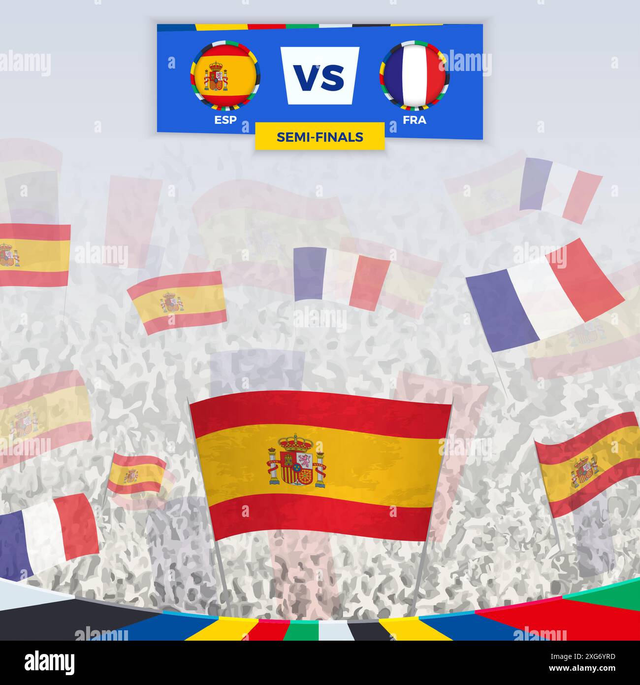 Football fans cheering with flags for the match between Spain vs France ...