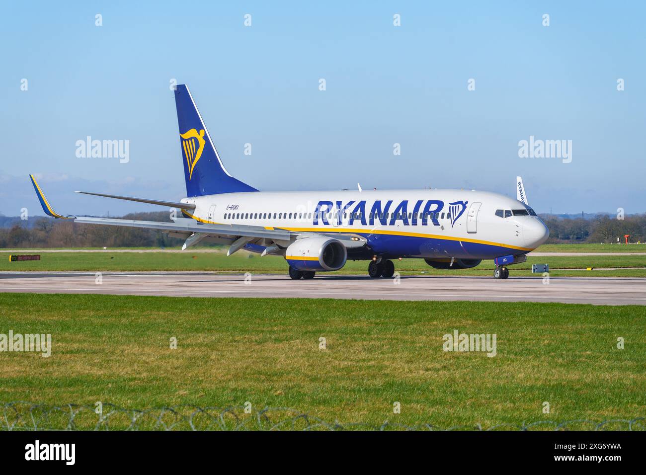 Ryanair Boeing 737 max after landing at Manchester Airport Stock Photo ...