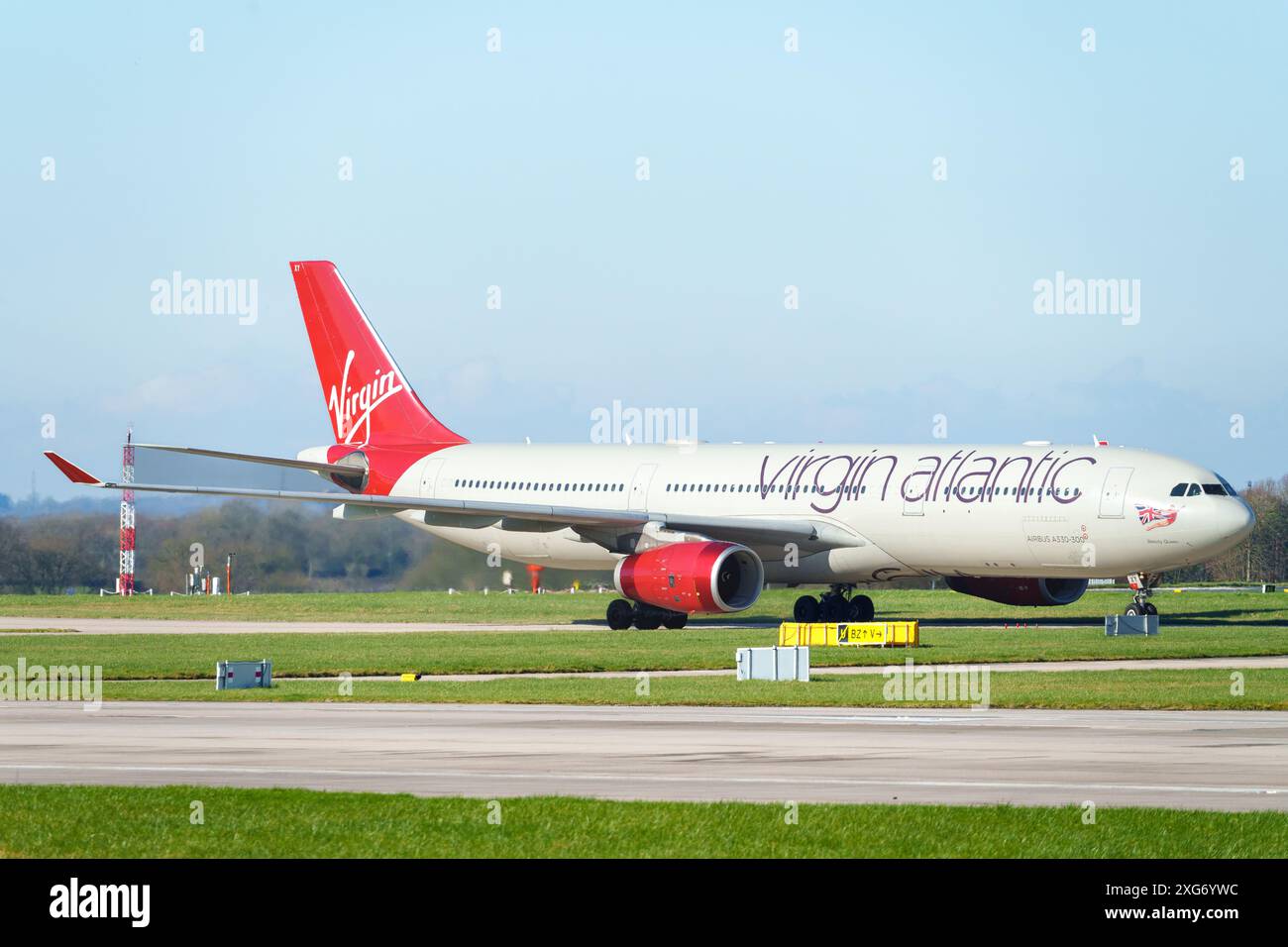 Virgin Atlantic Airbus A330 arriving at Manchester Airport Stock Photo ...