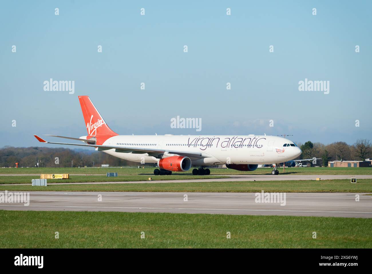 Virgin Atlantic Airbus A330 arriving at Manchester Airport Stock Photo ...