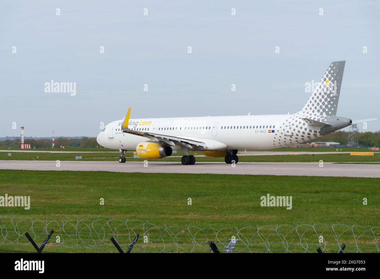 Vueling Airbus A321 preparing for take off at Manchester Airport Stock ...