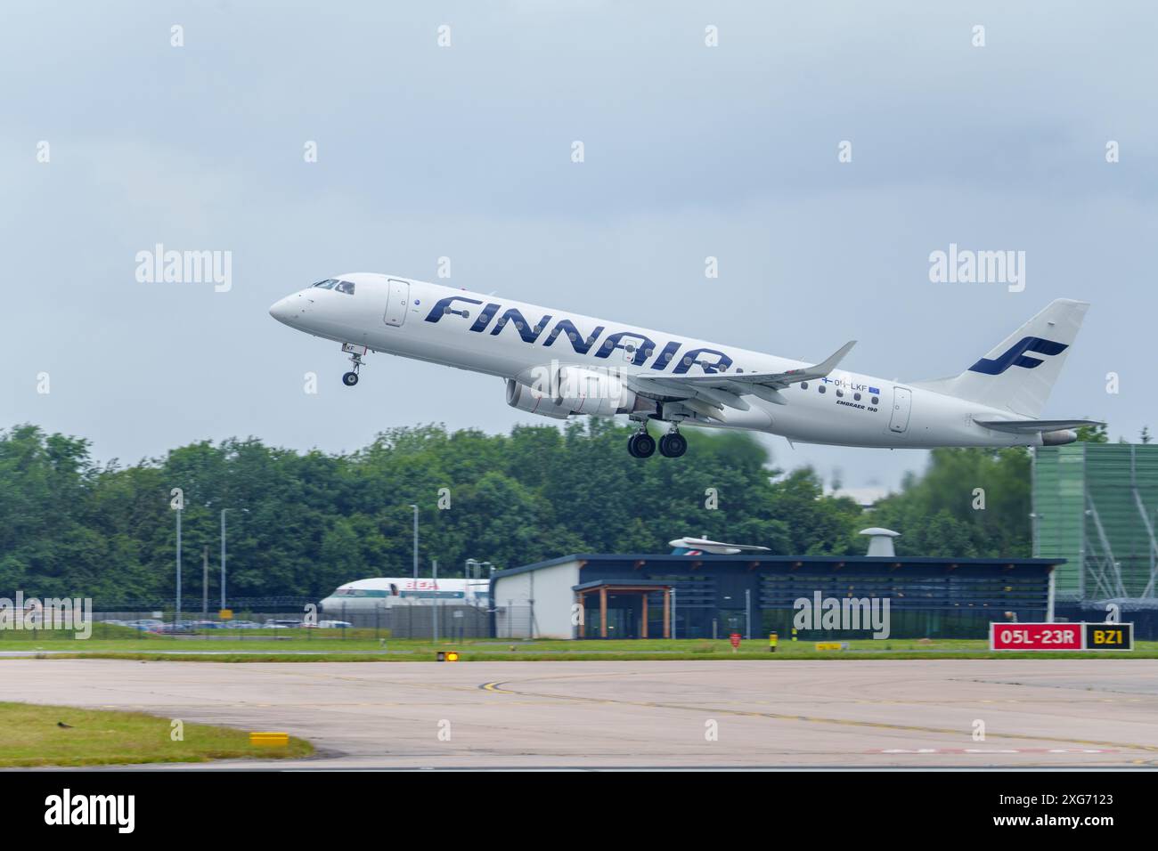 Finnair Embraer E190 departing from Manchester International airport ...