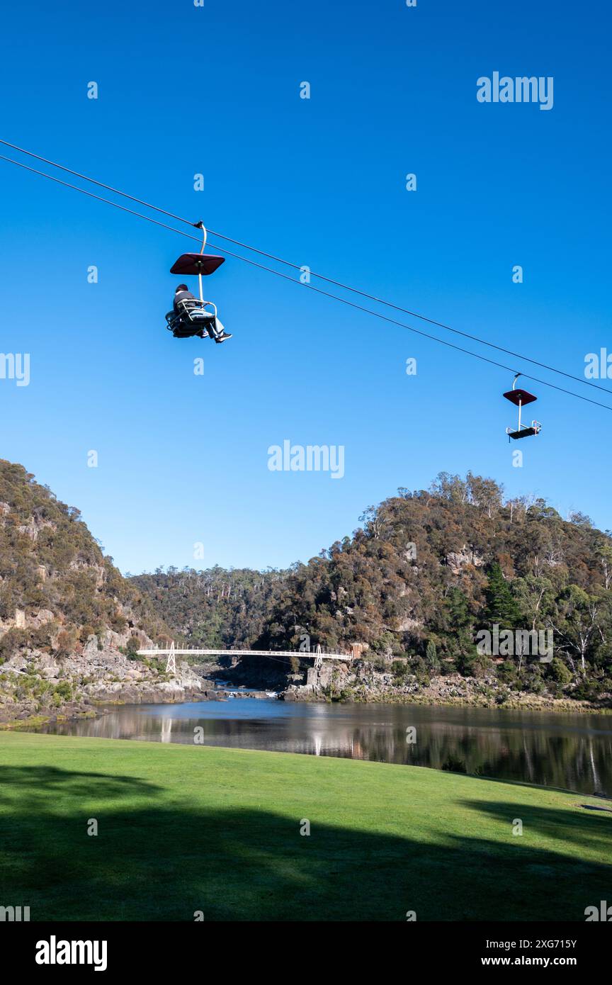A chain of chair lifts crossing a lake with the Alexandra suspension ...