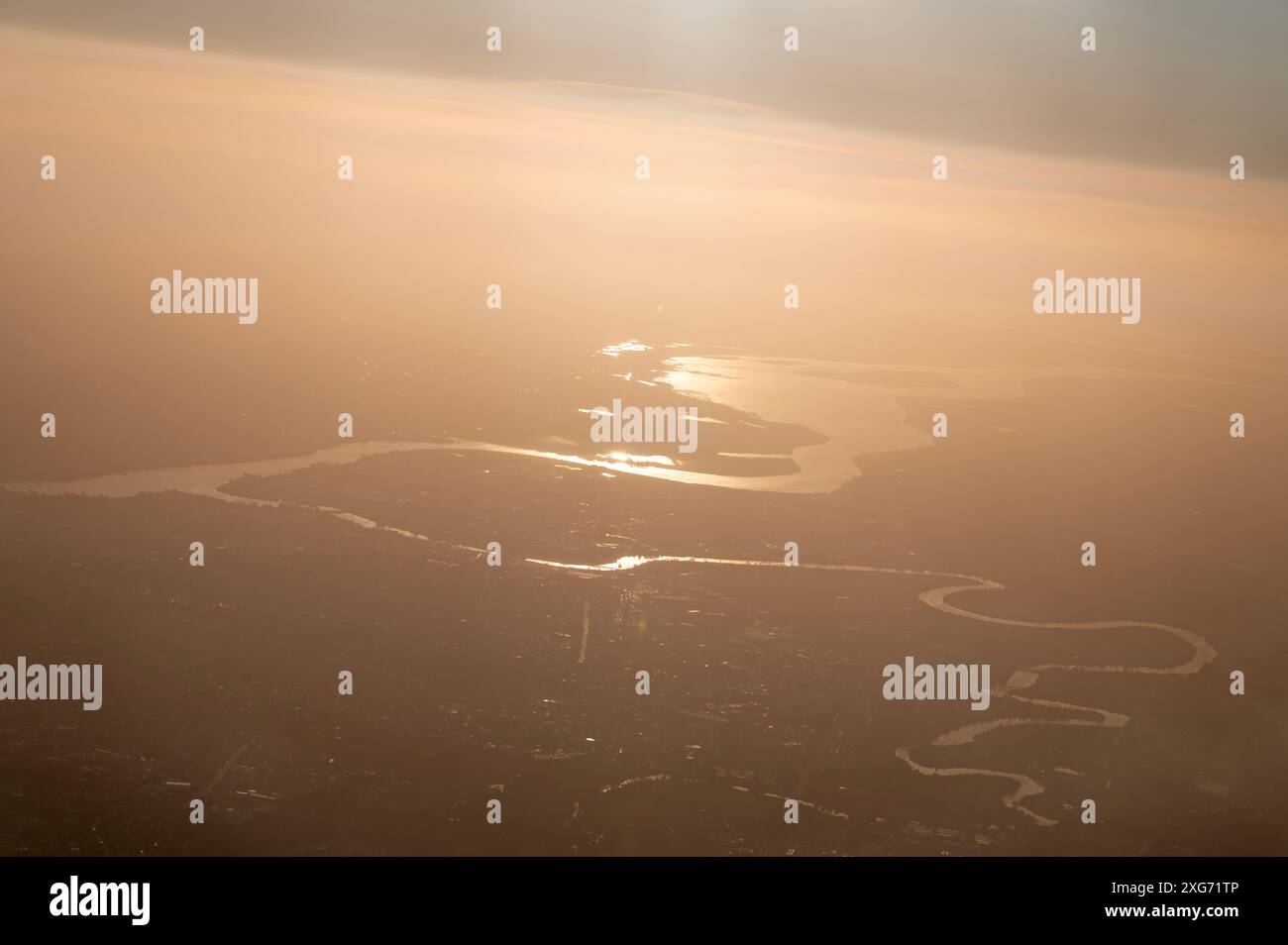 Aerial view at sunset of the 70-kilometre estuary of the Kanamaluka ...