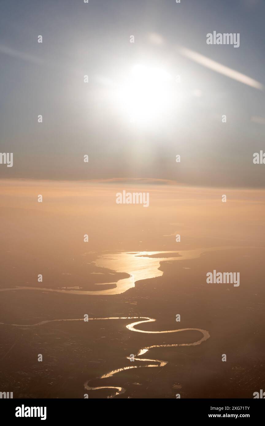 Aerial view at sunset of the 70-kilometre estuary of the Kanamaluka ...