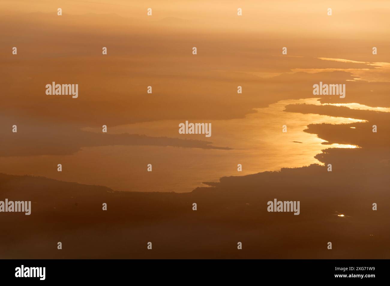 Aerial view at sunset of the 70-kilometre estuary of the Kanamaluka ...