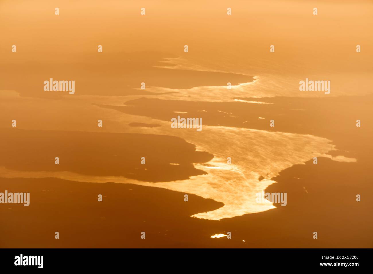 Aerial view at sunset of the 70-kilometre estuary of the Kanamaluka ...