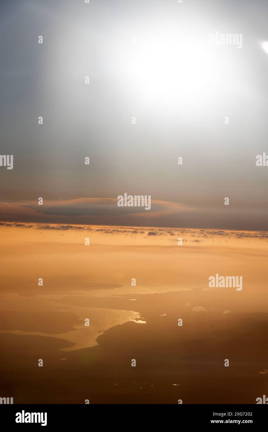 Aerial view at sunset of the 70-kilometre estuary of the Kanamaluka ...