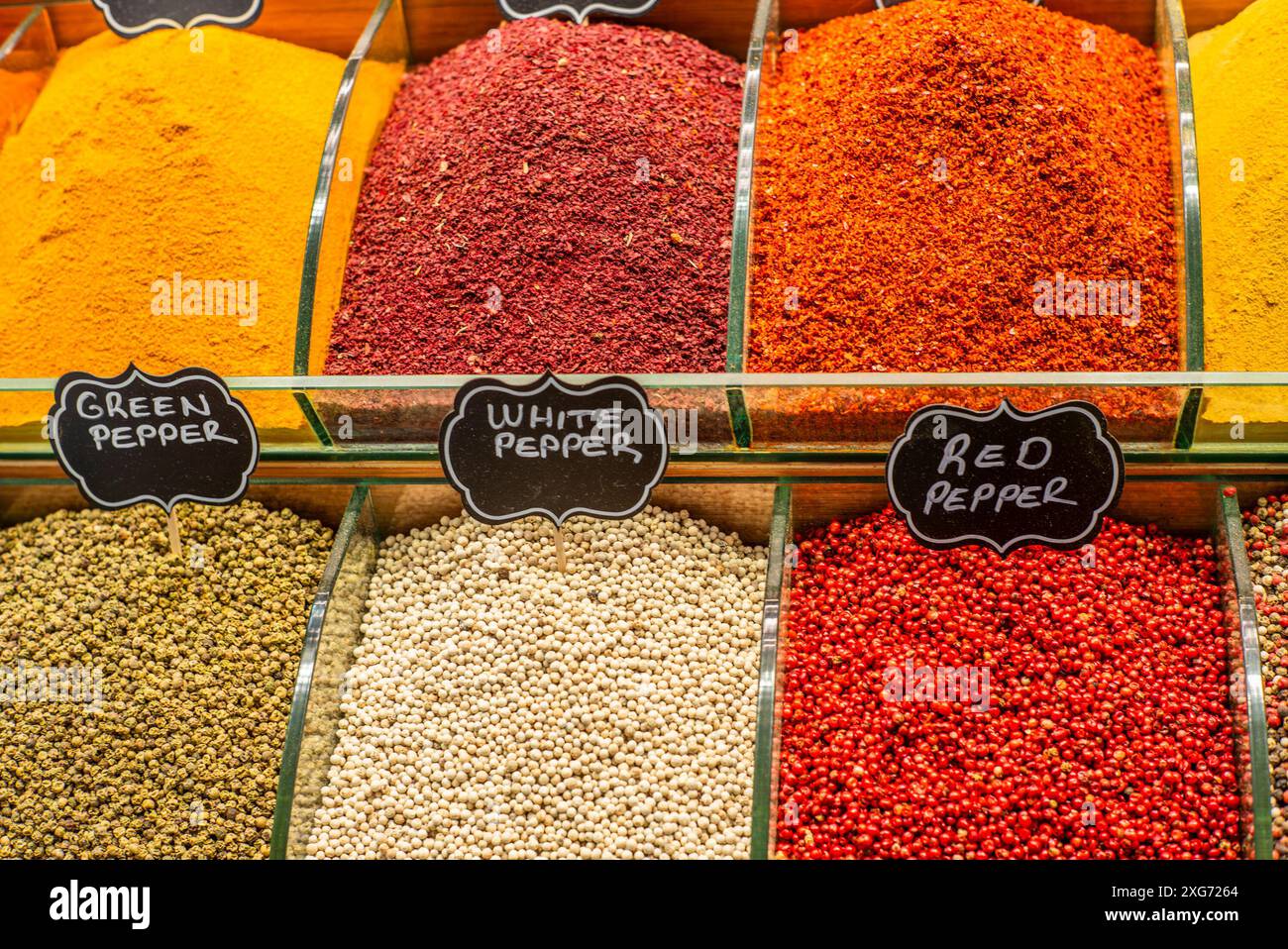 Different types of peppercorns in the egyptian bazaar in Istanbul Stock ...