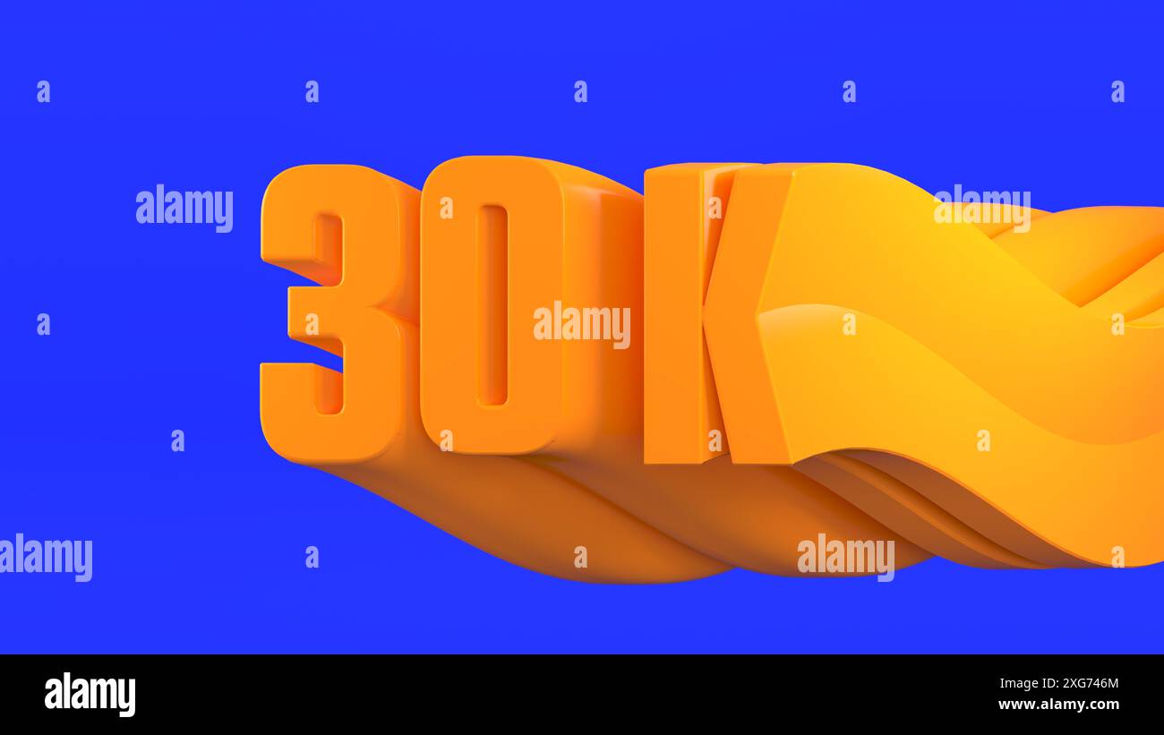 Yellowish Orange 30k Lettering with 3D Extrude Wavy Text Effect Against ...