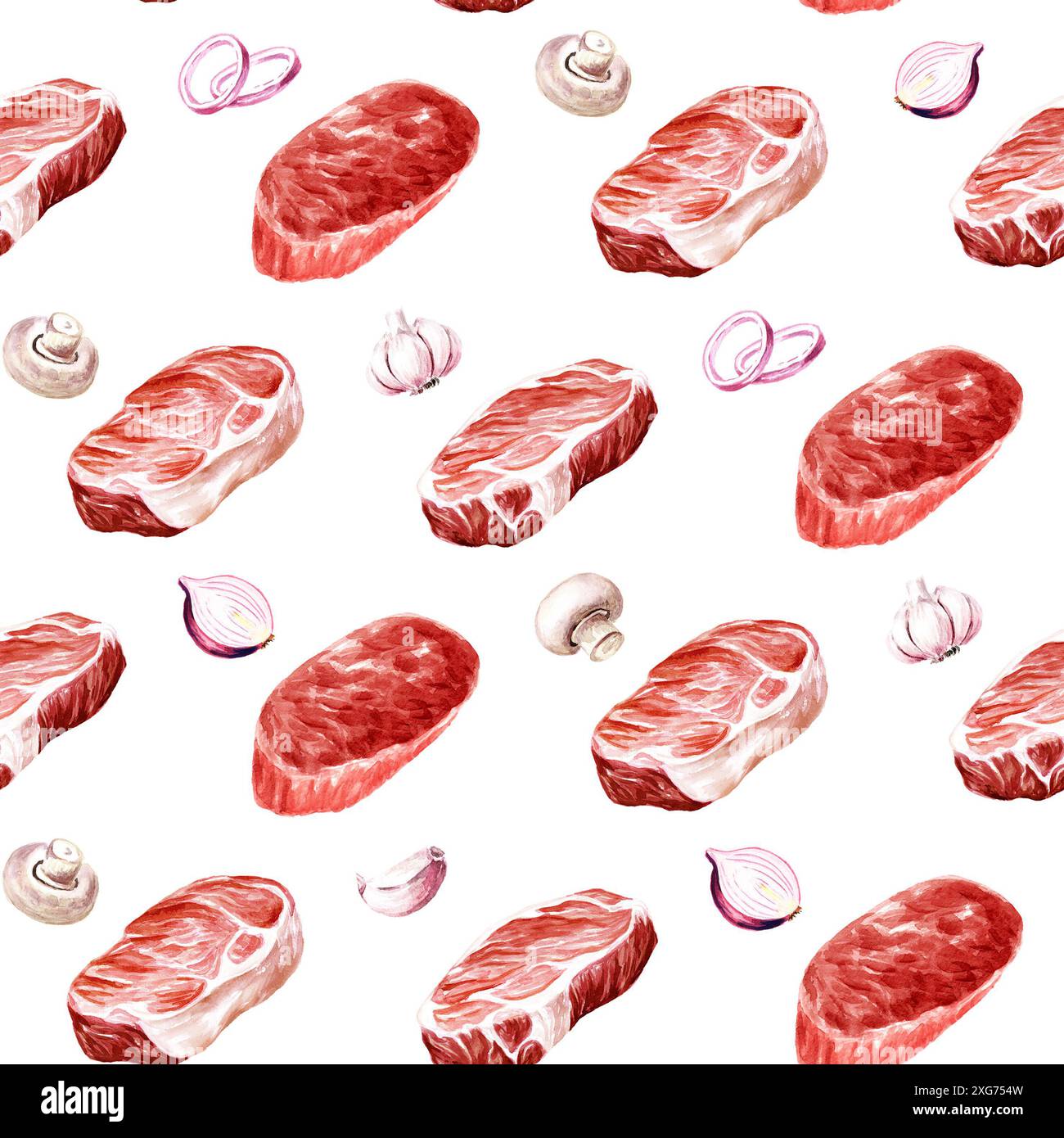 Fresh raw beef steak seamless pattern. Cooking food concepts. Hand ...