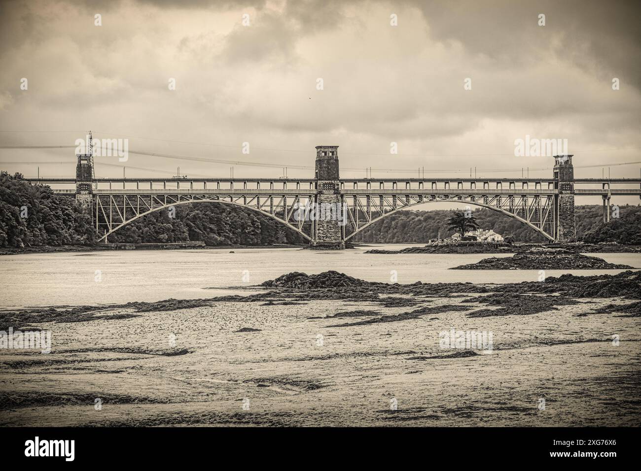 Britannia Road and Rail Bridge, Anglesey, North Wales, United Kingdom ...