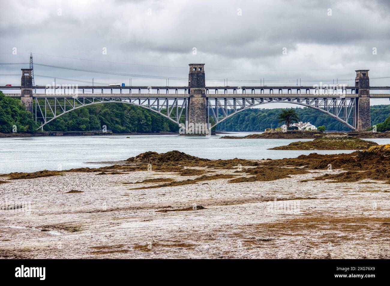 Britannia Road and Rail Bridge, Anglesey, North Wales, United Kingdom ...