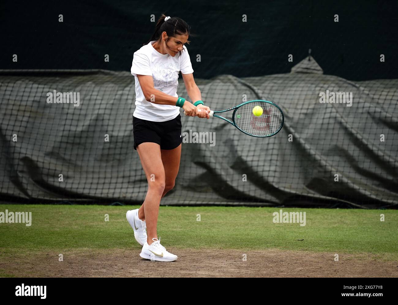 Emma Raducanu during a training session on day seven of the 2024 ...