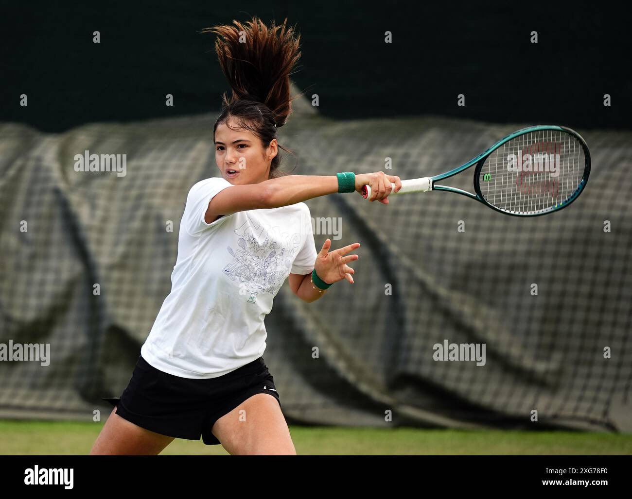 Emma Raducanu during a training session on day seven of the 2024 ...