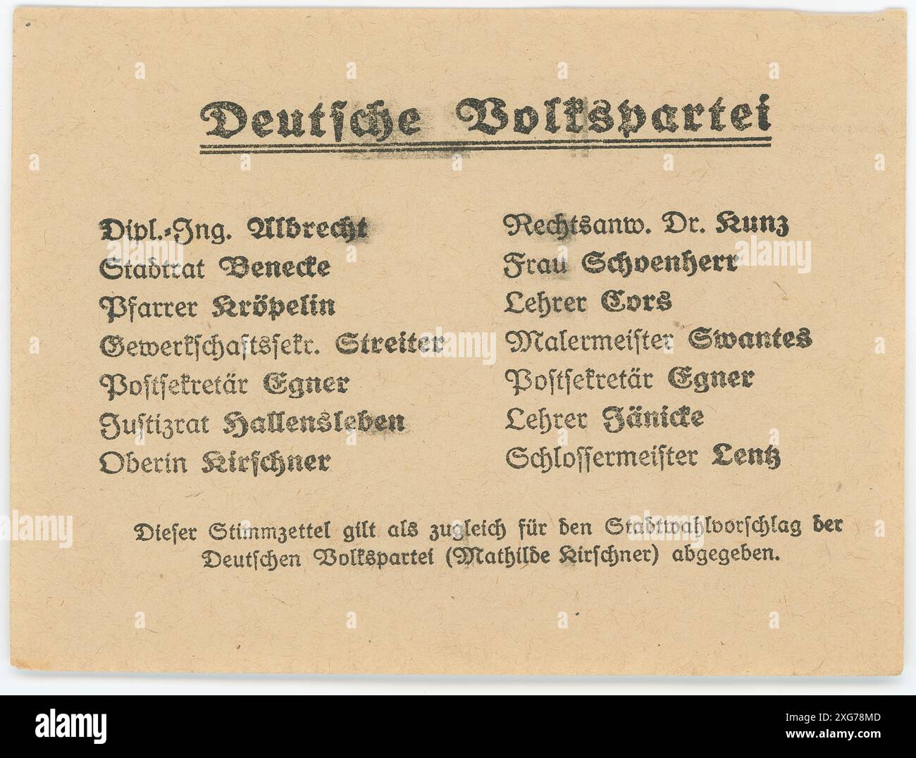 Stimmzettel reichstagswahl hi-res stock photography and images - Alamy