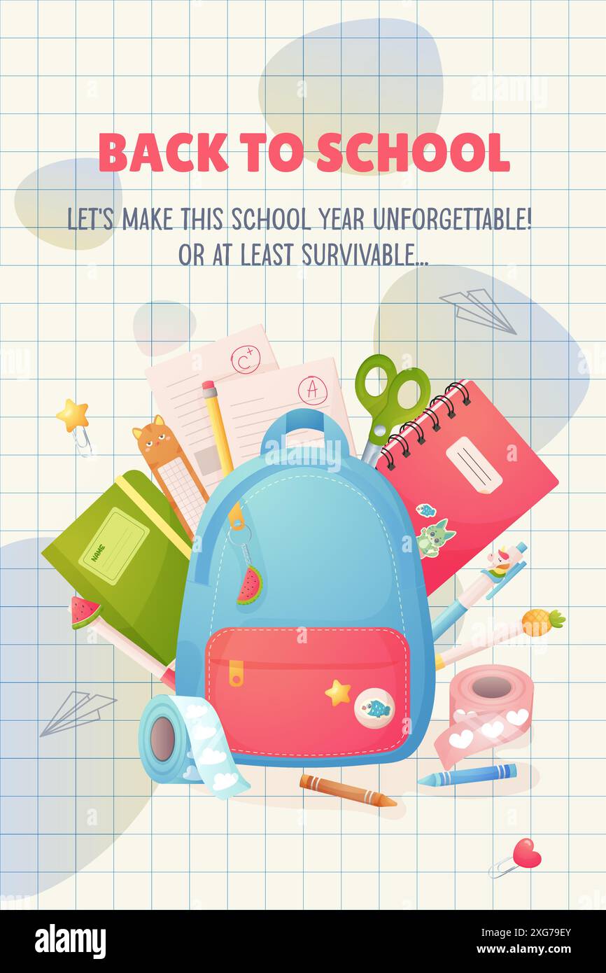 Back to school. A funny joke card for the beginning of school. Cartoon ...