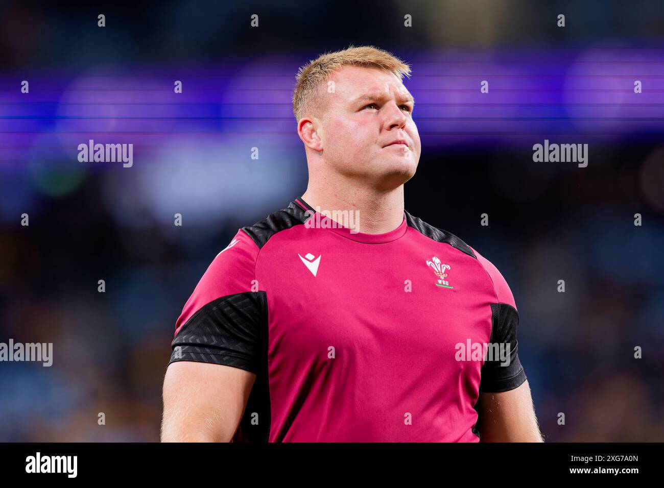 Dewi Lake of Wales warms up before the Men's Rugby International Test ...