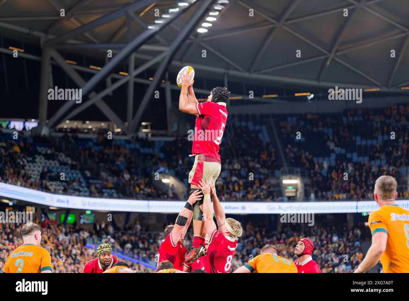 Dafydd Jenkins of Wales wins the lineout ball during the Men's Rugby ...