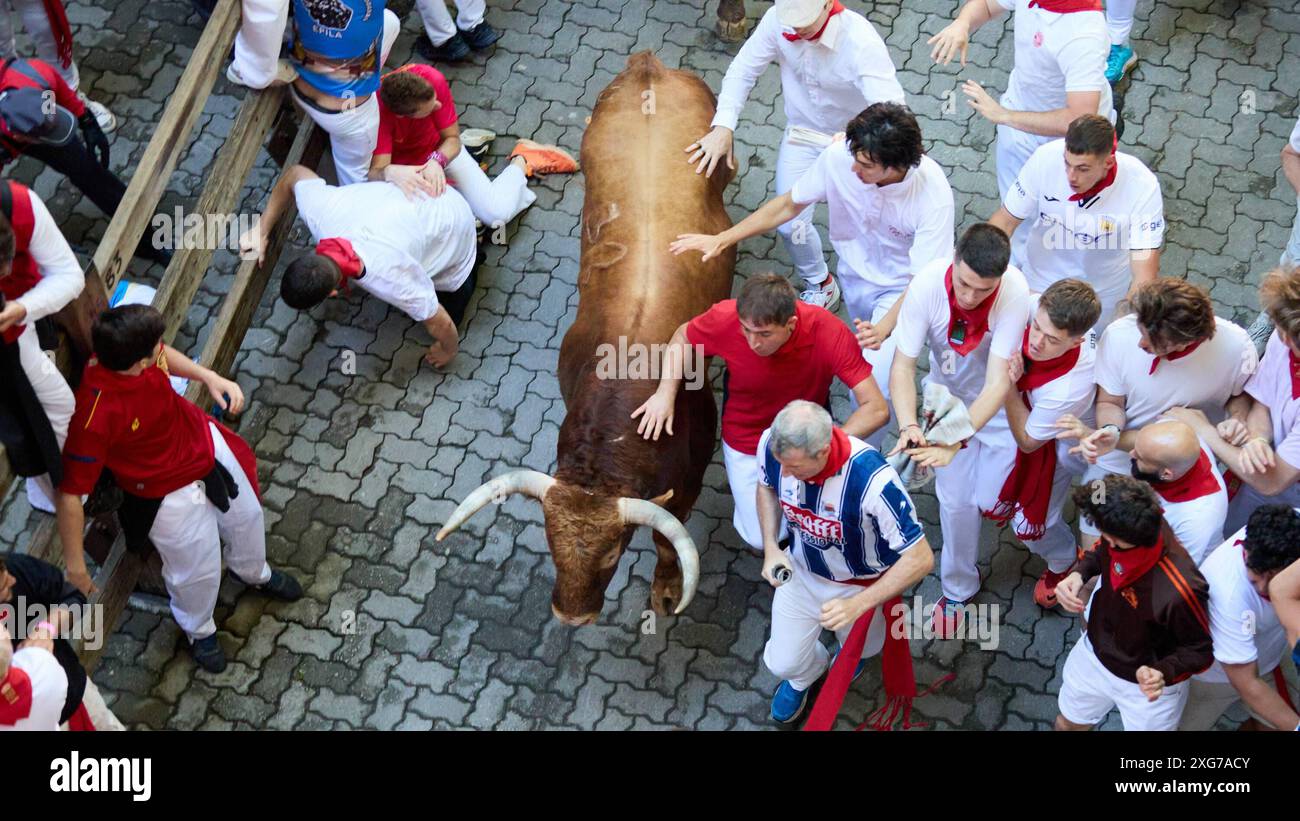 Pamplona, Navarra, Spain. , . Fiestas. Sanfermines. Primer encierro de ...
