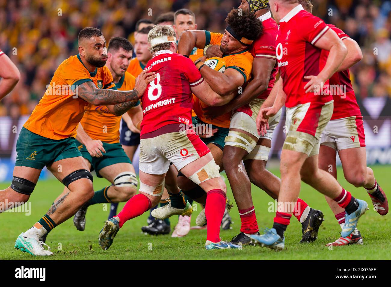 Rob Valetini of Australia is tackled during the Men's Rugby ...