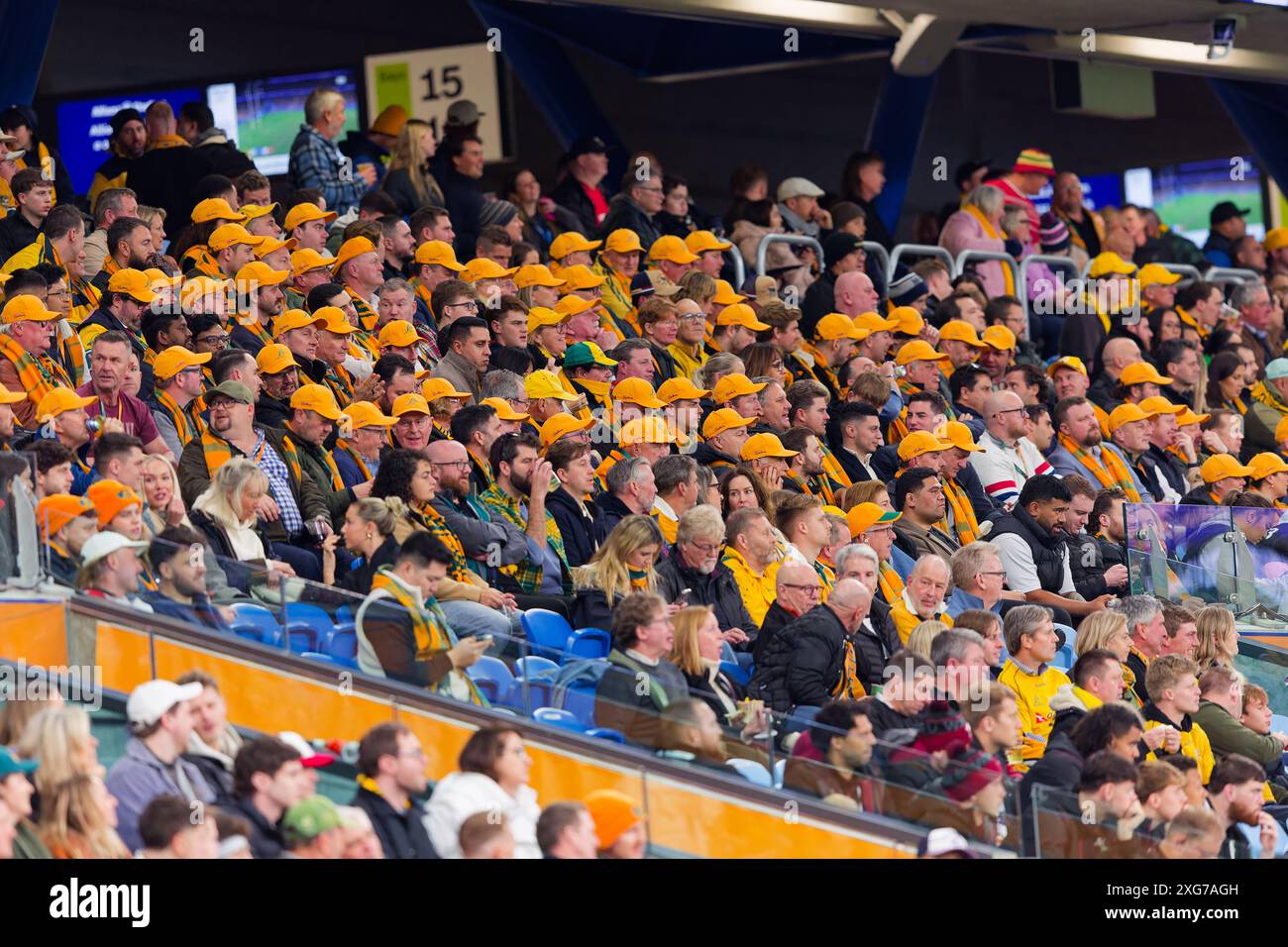 Australian fans show their support wearing gold caps during the Men's ...