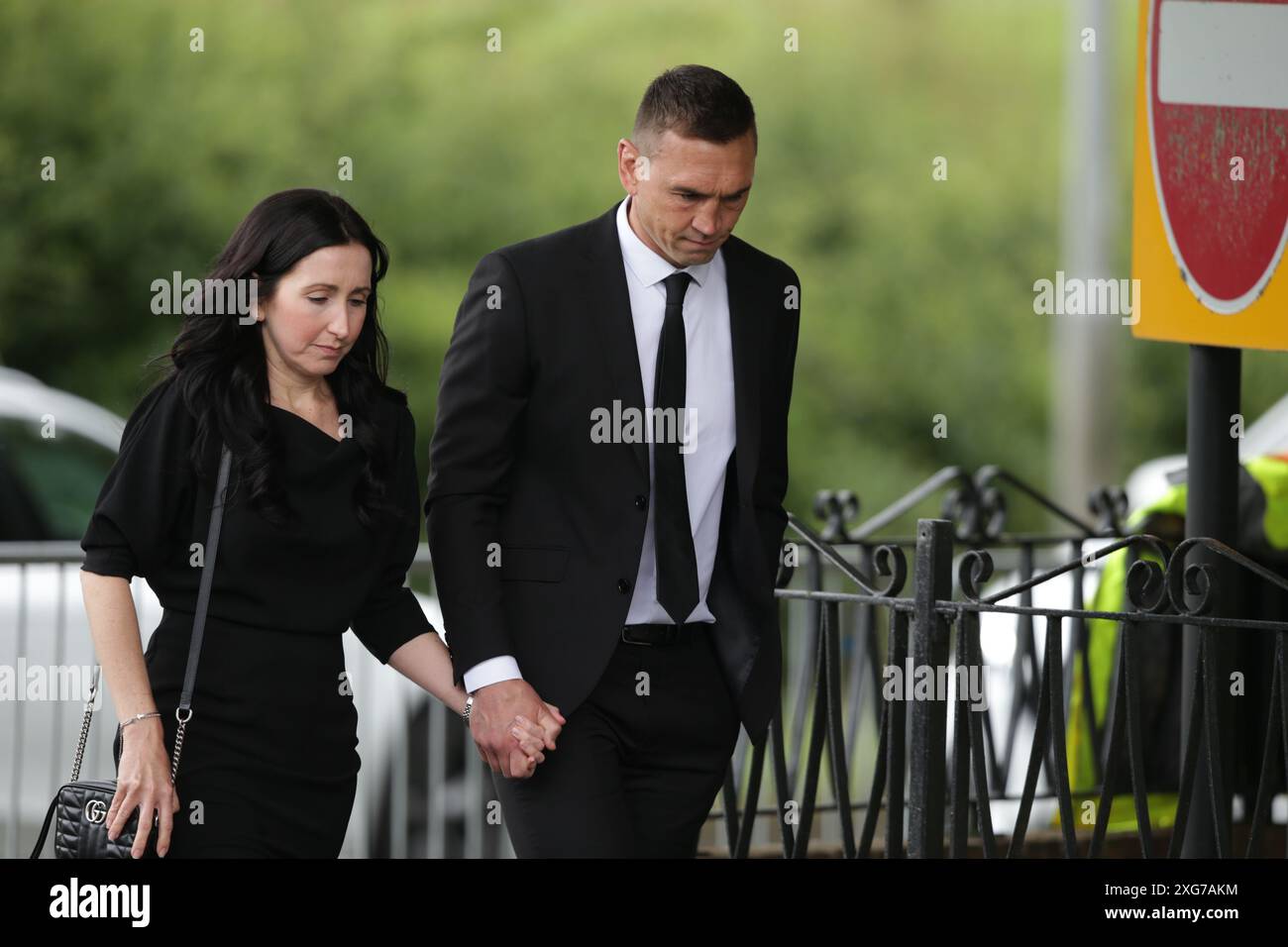 Jayne Sinfield and Kevin Sinfield arrive at Pontefract Crematorium ...