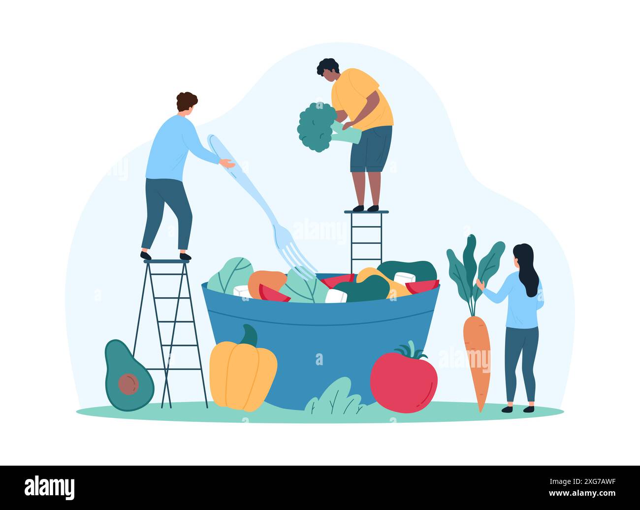 Making healthy vegetable salad in bowl, cooking healthy diet menu. Tiny ...