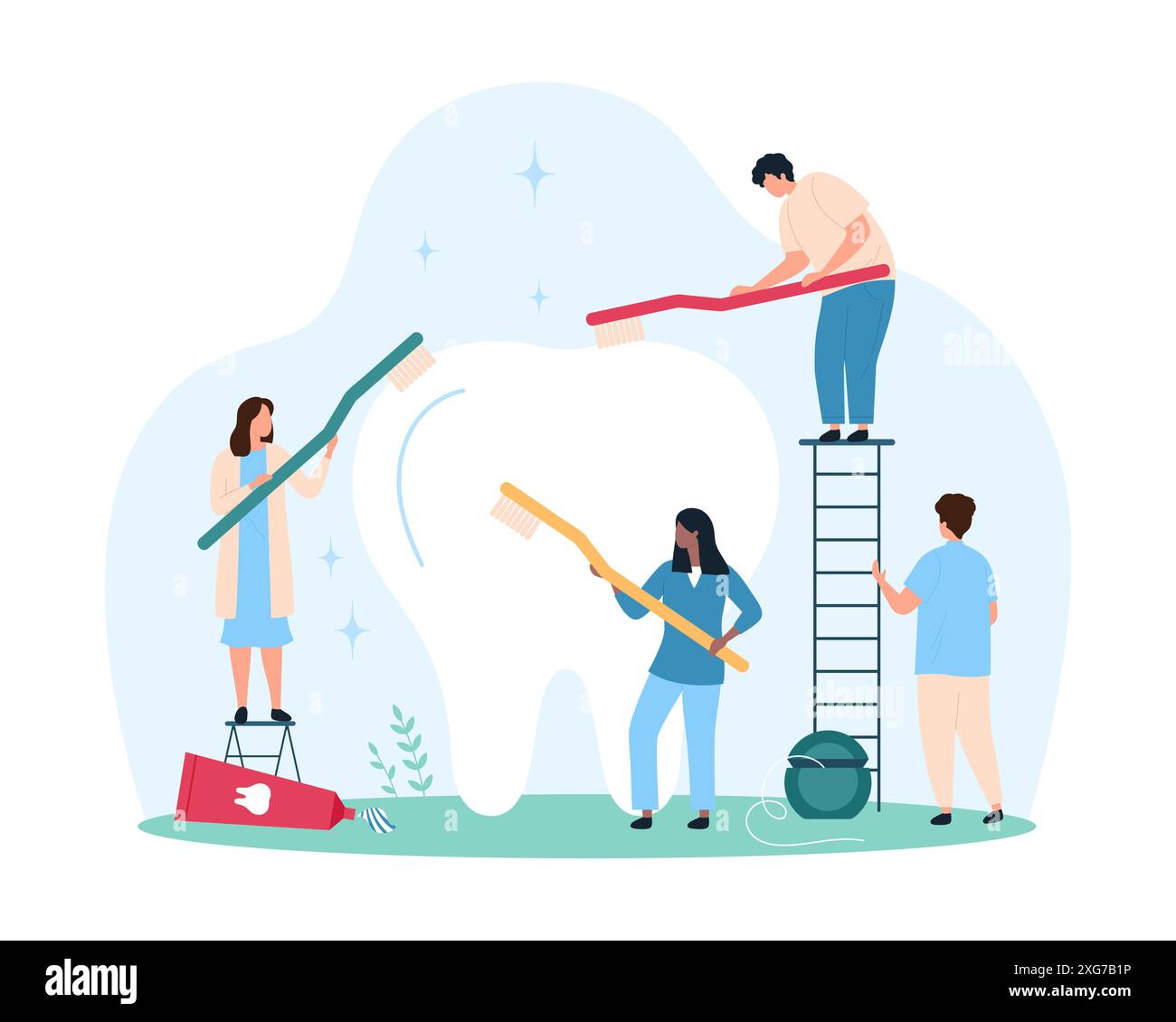 Professional teeth cleaning in stomatology clinic, daily hygiene. Tiny ...