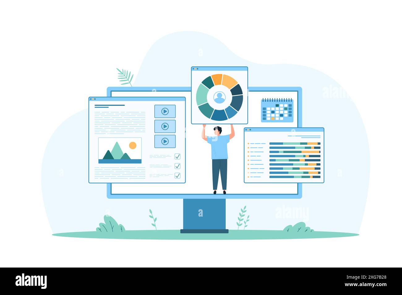 Person building a website with multiple data charts and analysis tools ...
