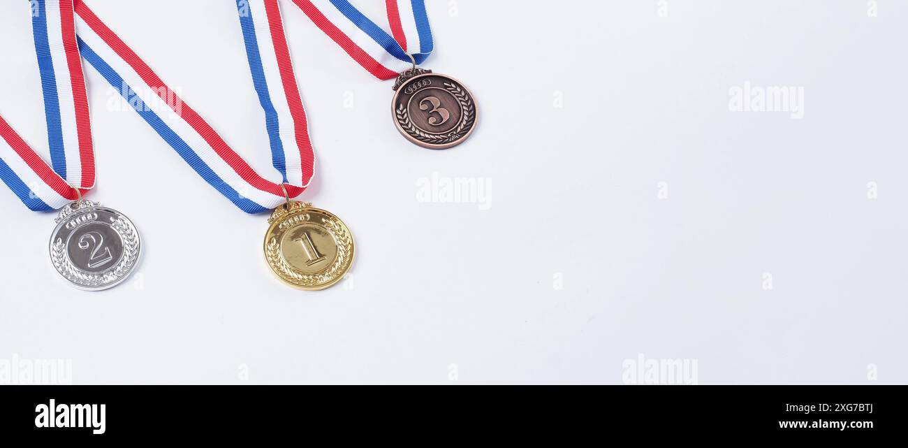 Gold silver and bronze demonstration trophy medals with ribbon for ...